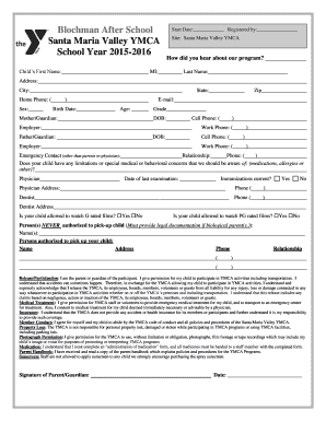 Fillable Online Blochman After School Santa Maria Valley YMCA Site ...