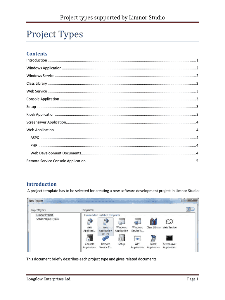 Fillable Online Project types supported by Limnor Studio Fax Email ...