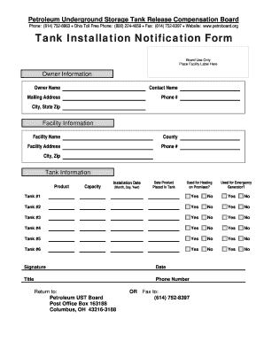 Fillable Online petroboard Tank Installation Notification Form ...