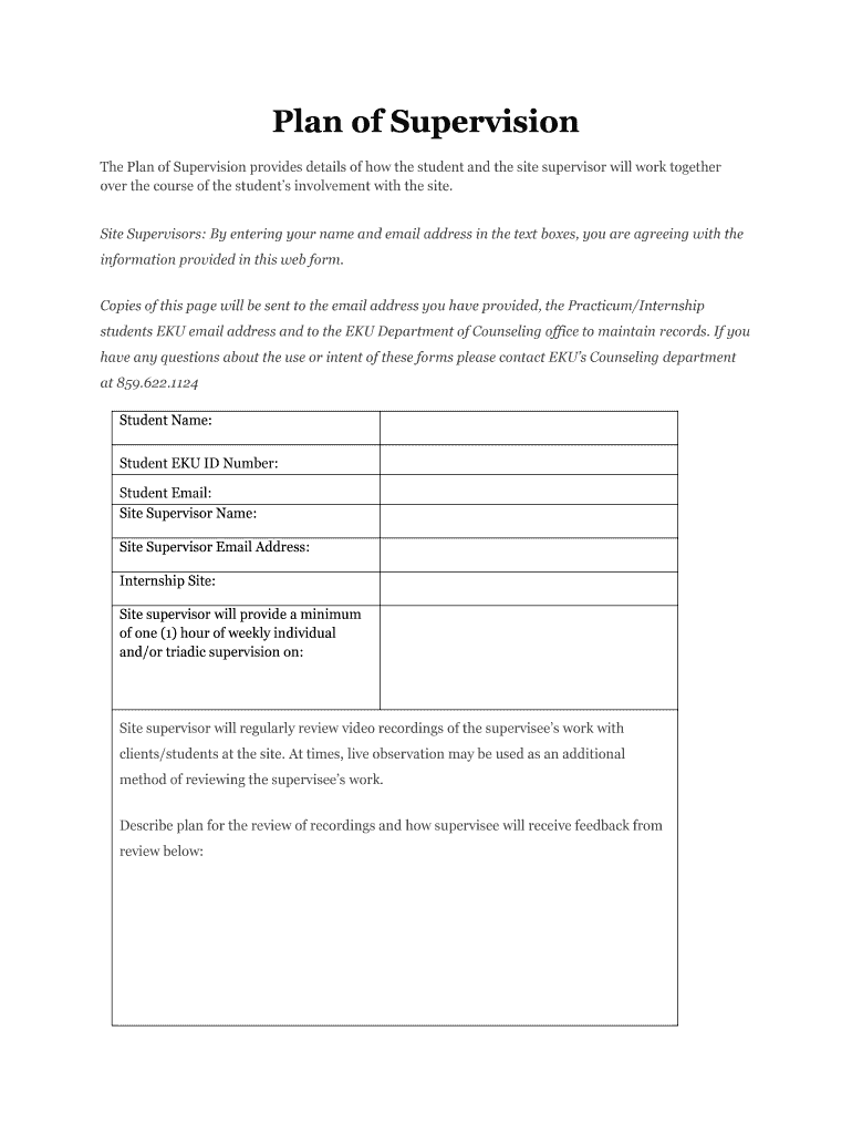 Fillable Online Plan of Supervision - coecounselingekuedu Fax Email ...