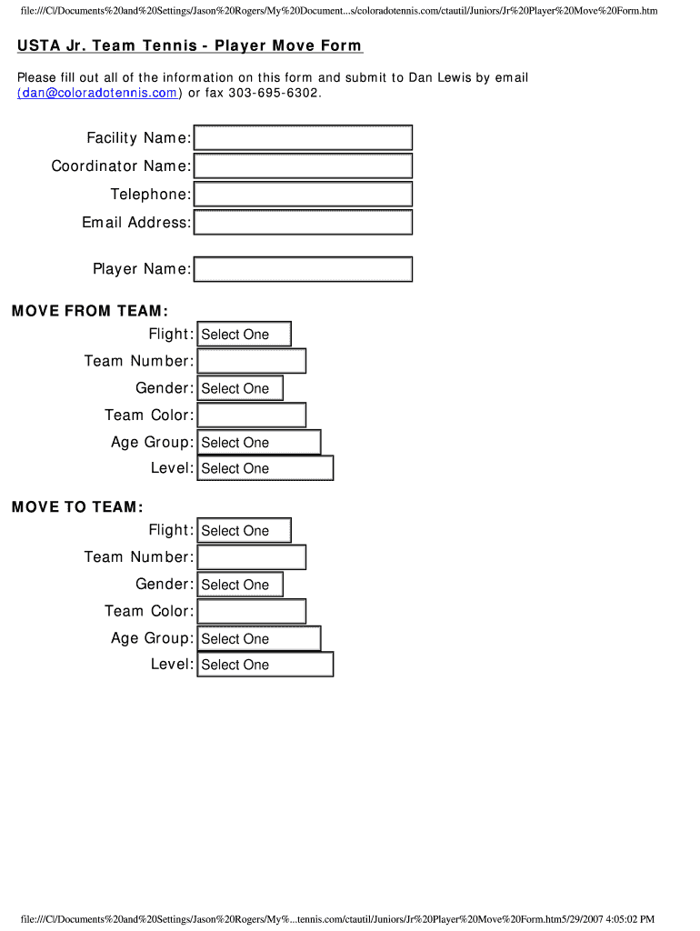 Fillable Online USTA Jr Team Tennis - Player Move Form Fax Email Print ...
