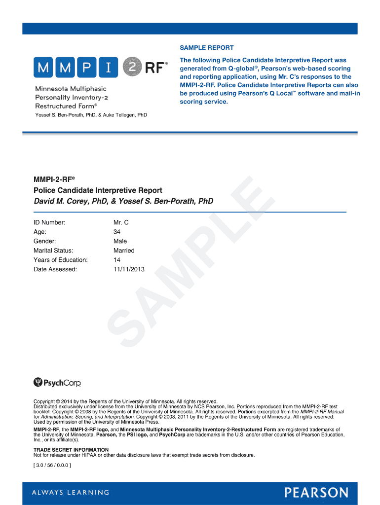 Fillable Online The following Police Candidate Interpretive Report was ...