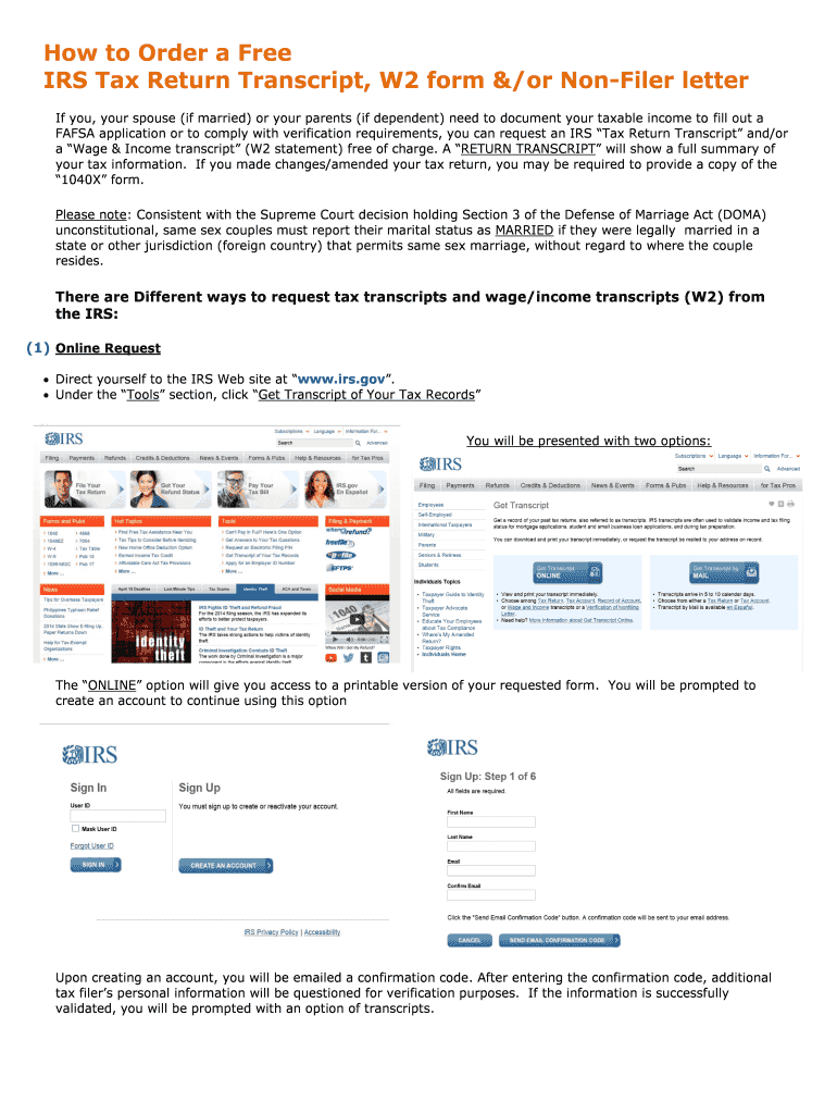 Fillable Online hostos cuny How to Order a Free IRS Tax Return Transcript W2 form ampor Fax ...