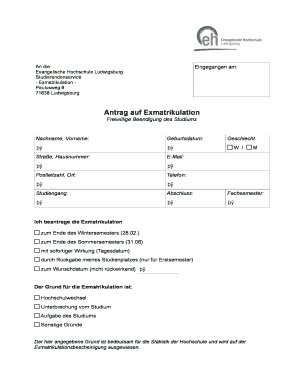 Ausfüllbar Online Antrag auf Exmatrikulation - eh-ludwigsburgde Fax ...