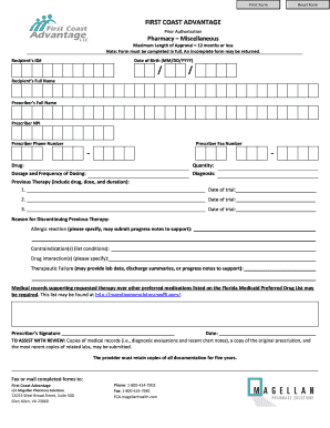 Fillable Online Print Form Reset Form FIRST COAST ADVANTAGE Prior ...