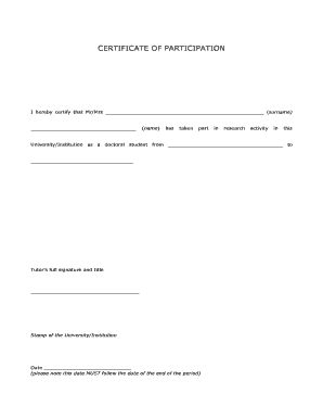 Fillable Online CERTIFICATE OF PARTICIPATION - unitnit Fax Email Print - pdfFiller