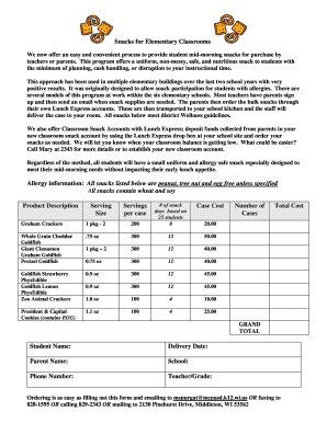 Fillable Online Snacks for Elementary Classrooms Fax Email Print ...