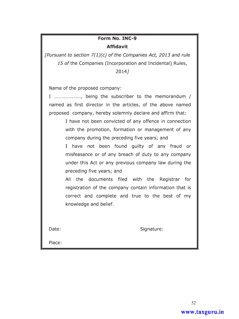 Fillable Online Form No INC-9 Affidavit - bTaxguruInb Fax Email Print ...