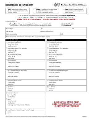 Fillable Online bcbsok BCBSOK PROVIDER NOTIFICATION FORM Fax Email ...