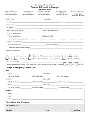 Fillable Online Mercer Island school dIstrIct Student Information Change Fax Email Print - pdfFiller