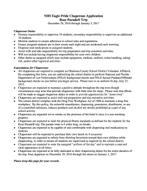 Fillable Online NHS Eagle Pride Chaperone Application Rose Parade Trip ...