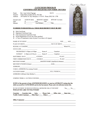 Fillable Online stakb CATECHESIS PROGRAM CONFIRMATION REGISTRATION FORM ...