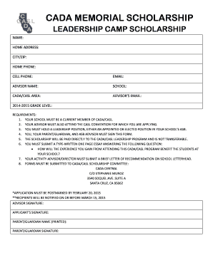 Fillable Online secure cada1 CADA MEMORIAL SCHOLARSHIP - securecada1org ...