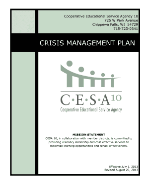 Fillable Online cesa10 k12 wi CRISIS MANAGEMENT PLAN - Cesa 10 - cesa10 ...