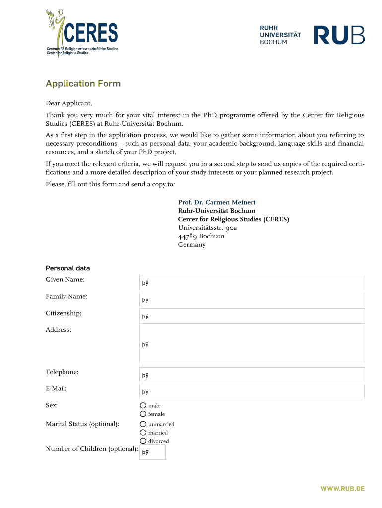 Fillable Online ceres ruhr-uni-bochum Online application form - CERES - Ruhr-Universitt Bochum ...