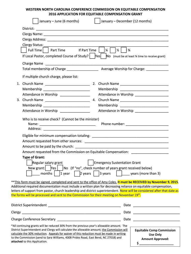 Fillable Online WESTERN NORTH CAROLINA CONFERENCE COMMISSION ON ...