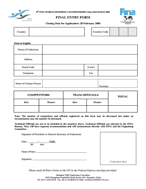 Fillable Online Country Country Code - swimmingro Fax Email Print ...