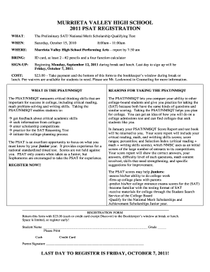 Fillable Online PSAT Registration bform 2011b - Murrieta Valley Unified ...