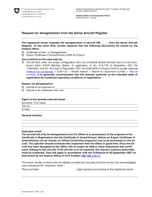 Fillable Online bazl admin Request for deregistration from the Swiss ...