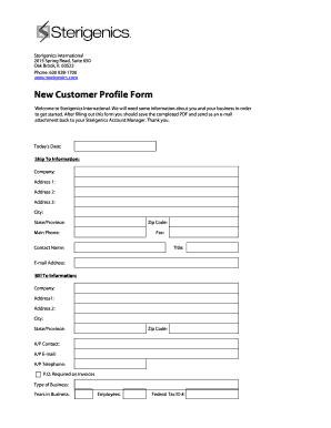 Fillable Online New Customer Profile Form - sterigenicscom Fax Email ...