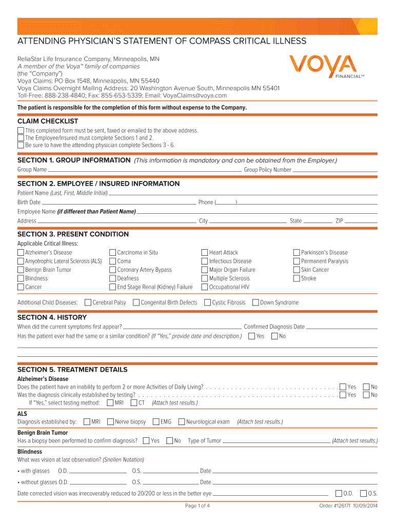 Fillable Online ATTENDING PHYSICIANS STATEMENT OF COMPASS CRITICAL ...