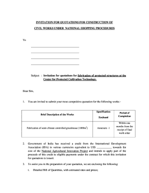 Fillable Online INVITATION FOR QUOTATIONS FOR CONSTRUCTION OF CIVIL ...