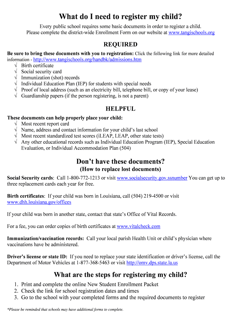 Fillable Online tangischools What do I need to register my child - btangischoolsorgb Fax Email ...