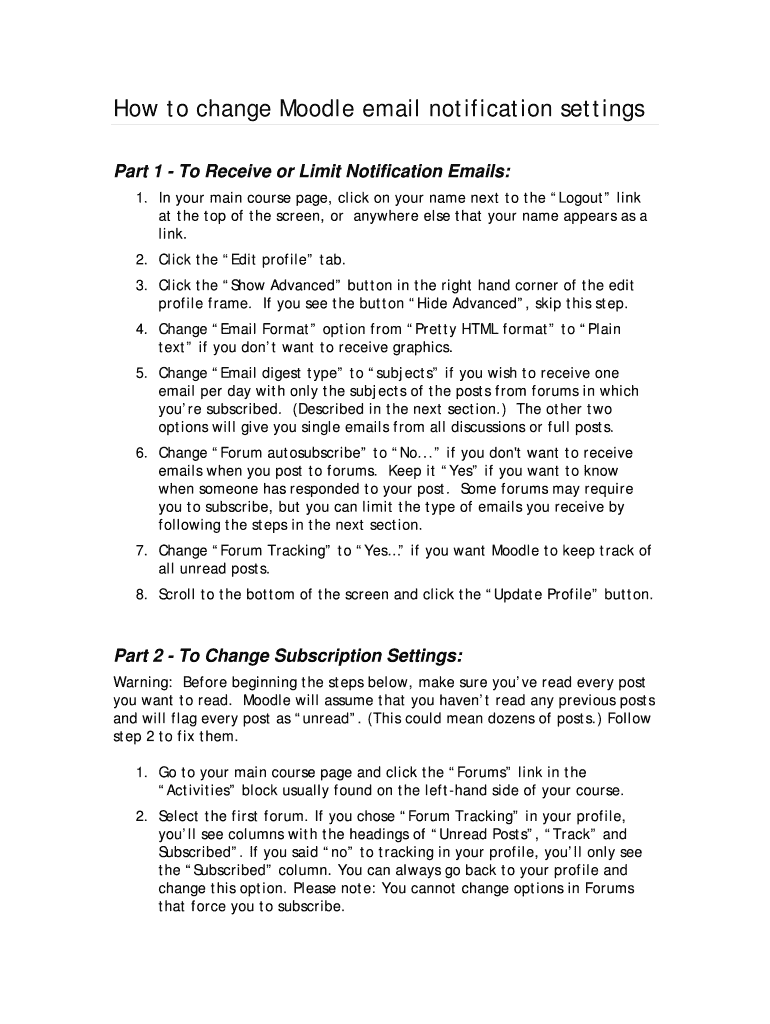 Fillable Online How to change Moodle email notification settings Fax ...