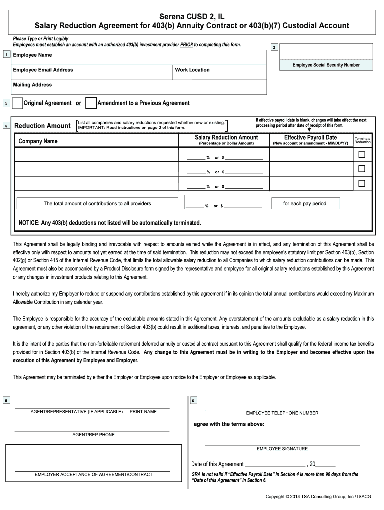 Fillable Online Salary Reduction Agreement - Net Fax Email Print ...