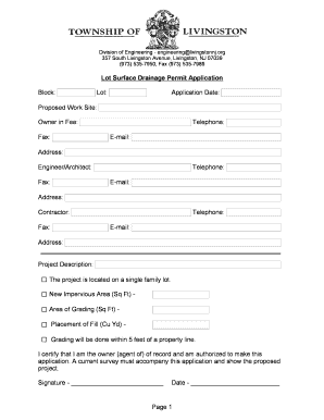 Fillable Online Lot Surface Drainage Permit Application Fax Email Print ...