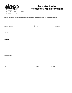 Fillable Online DAS Credit Release Authorization Form Fax Email Print ...
