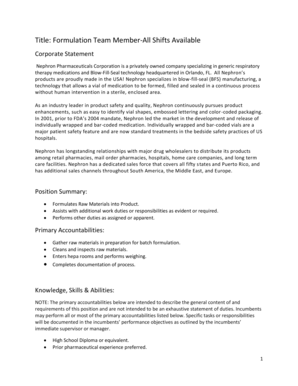 Fillable Online Title Formulation Team Member-All Shifts Available Fax ...