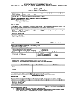 Fillable Online Demat Account Closer Form - Inventure Growth Securities ...