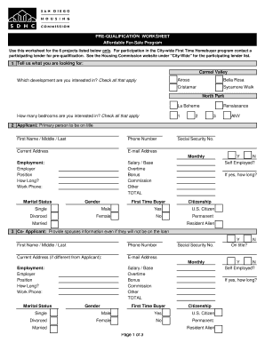 Fillable Online PRE-QUALIFICATION WORKSHEET Affordable For-Sale Program ...