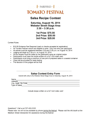 Fillable Online Salsa Recipe Contest Fax Email Print - pdfFiller
