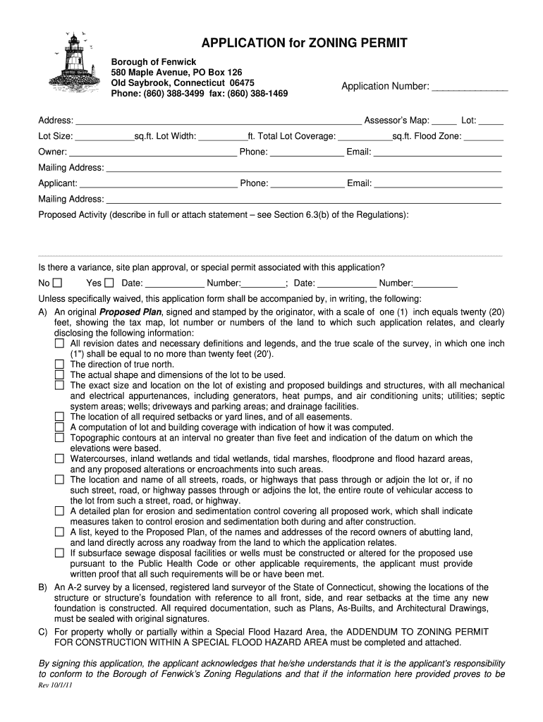 Fillable Online APPLICATION for ZONING PERMIT - Borough Of Fenwick Fax ...