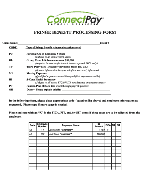 Fillable Online FRINGE BENEFIT PROCESSING FORM - bconnectpayuscomb Fax ...