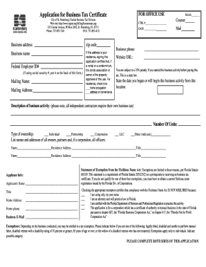 Fillable Online Application for Business Tax Certificate FOR OFFICE USE ...