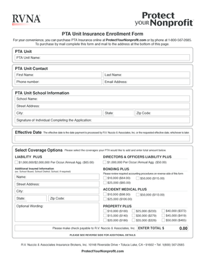 Fillable Online PTA Unit Insurance Enrollment Form Fax Email Print ...