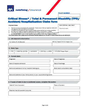 Fillable Online Critical Illness Total amp Permanent Disability TPD Fax Email Print - pdfFiller