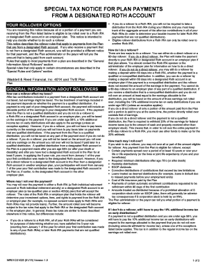 Fillable Online SPECIAL TAX NOTICE FOR PLAN PAYMENTS FROM A DESIGNATED ...
