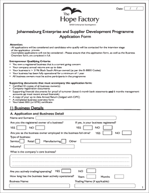 Fillable Online BackupofBackupofTHF JHB Entrepreneur Application Overview Forms - updated FINAL ...