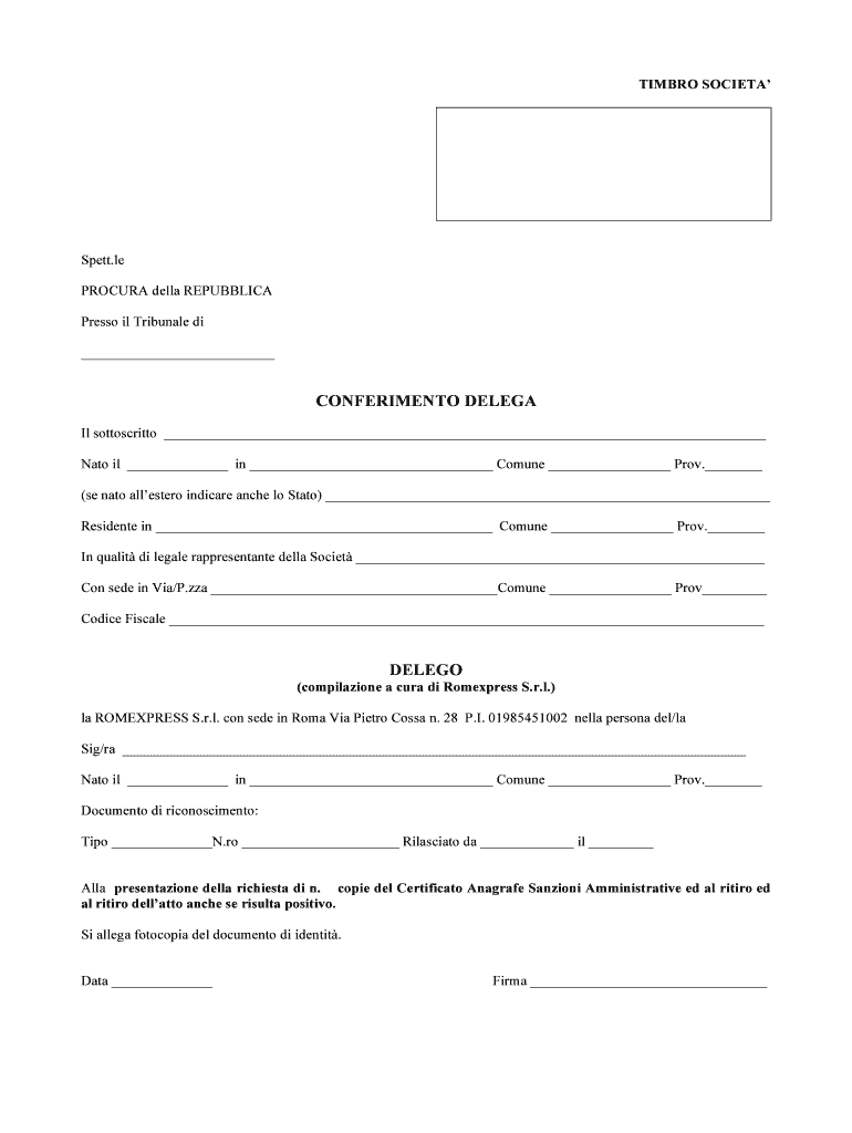 Fillable Online romexpress Delega Certificato di Non Opposizione Fax ...