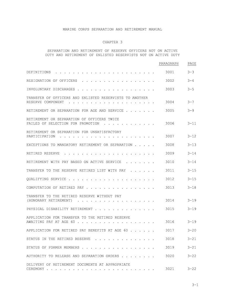 Fillable Online SEPARATION AND RETIREMENT OF RESERVE OFFICERS NOT ON ...