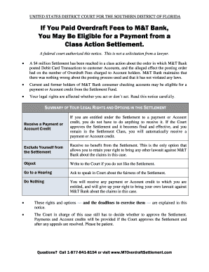 Fillable Online Long Form Notice - MT Bank Overdraft Fee Settlement Fax ...