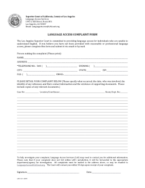 Fillable Online Language access complaint bformb - Los Angeles Superior ...