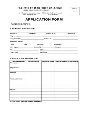 Fillable Online hris letran APPLICATION FORM - hrisletranedu Fax Email ...