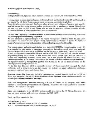 Fillable Online Welcoming Speech by Conference Chair, Fax Email Print ...