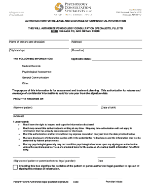 Fillable Online AUTHORIZATION FOR RELEASE AND EXCHANGE OF CONFIDENTIAL INFORMATION Fax Email ...