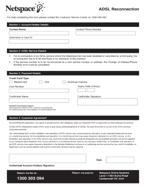 Fillable Online netspace net Netspace ADSL Reconnection Form Fax Email ...